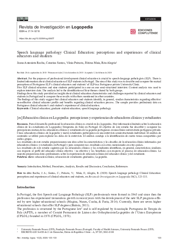 (PDF) Speech language pathology Clinical Education: perceptions and ...