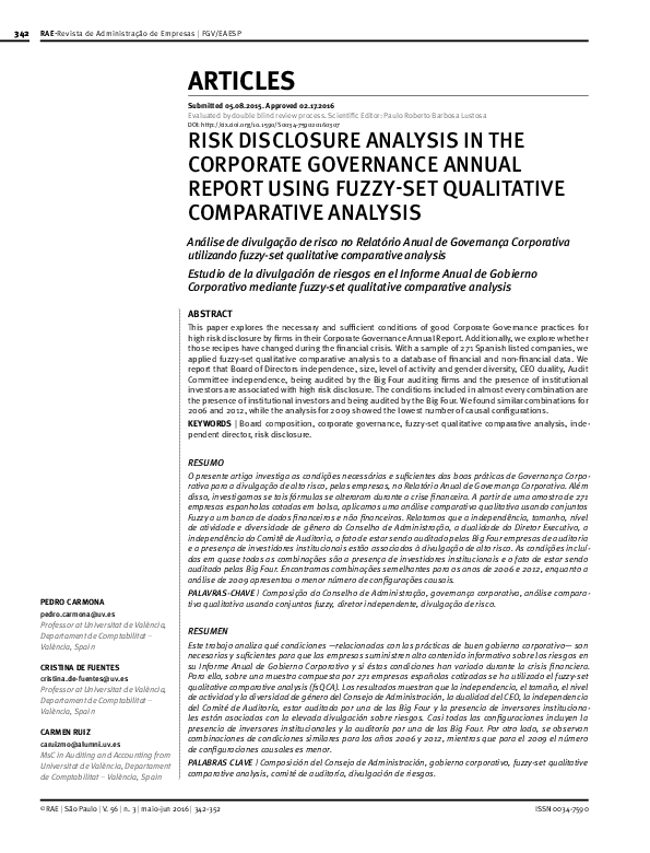 (PDF) Risk Disclosure Analysis in the Corporate Governance Annual ...