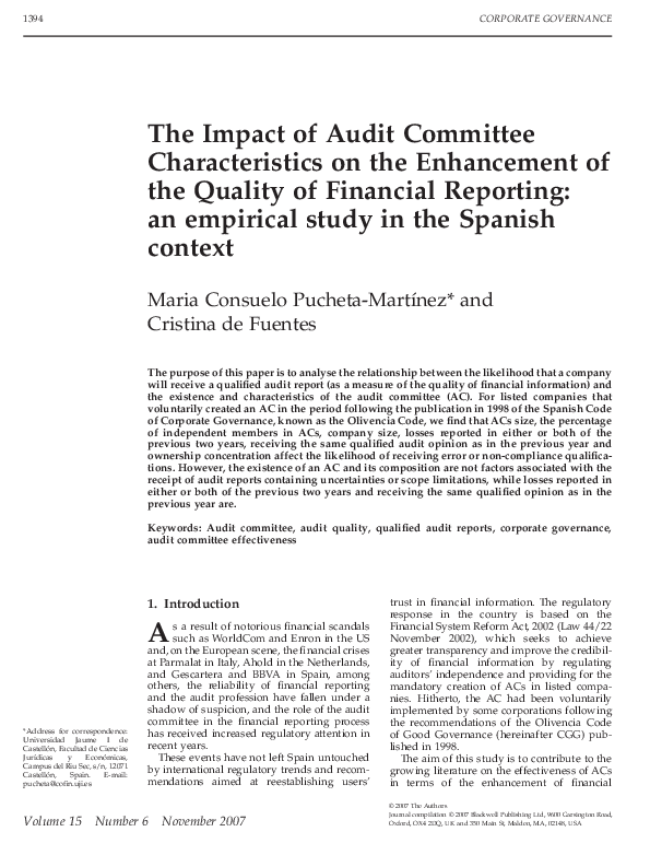 (PDF) The Impact of Audit Committee Characteristics on the Enhancement ...