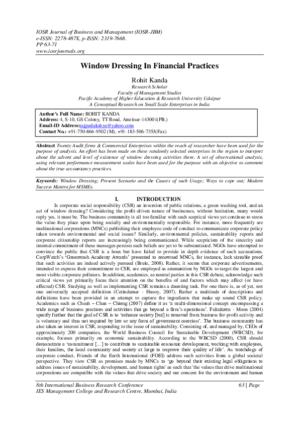 (PDF) Window Dressing In Financial Practices