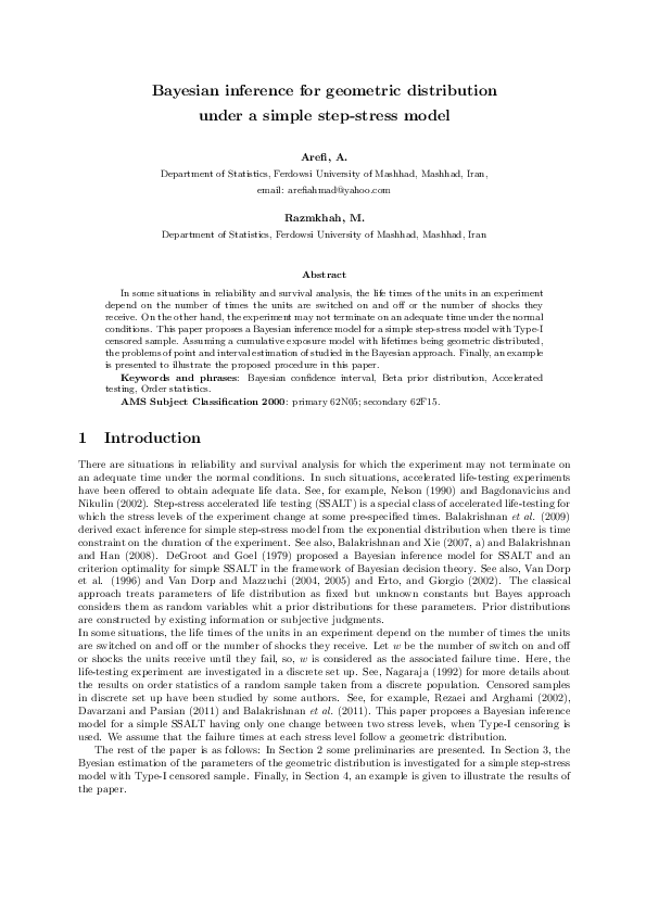(PDF) Bayesian inference for geometric distribution under a simple step-stress model | ahmad ...