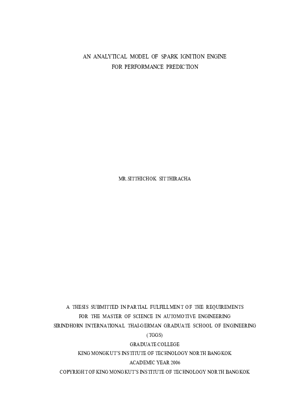 (PDF) An Analytical Model of Spark Ignition Engine for Performance Prediction