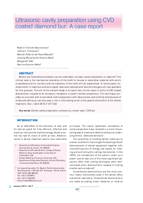 (PDF) Ultrasonic cavity preparation using CVD coated diamond bur: A ...