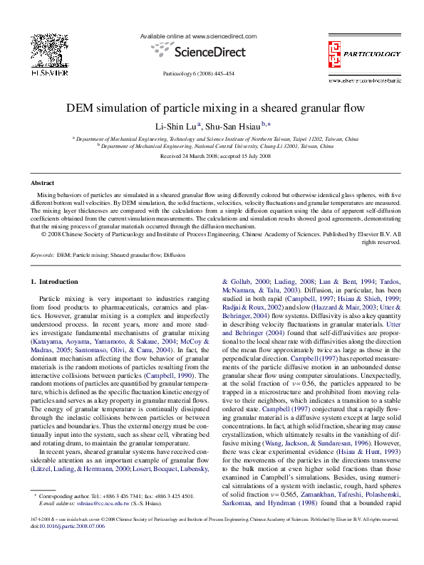 (PDF) DEM simulation of particle mixing in a sheared granular flow