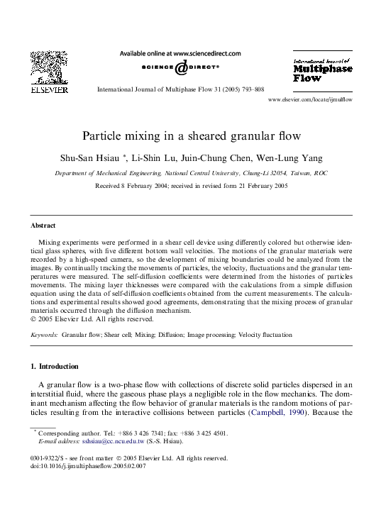 (PDF) Particle mixing in a sheared granular flow