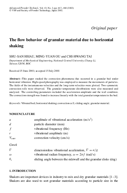 (PDF) The flow behavior of granular material due to horizontal shaking