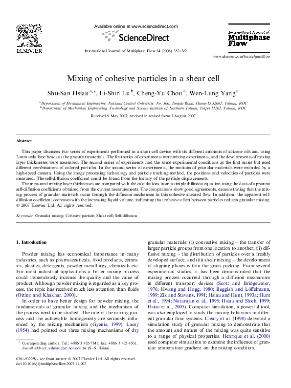 (PDF) Mixing of cohesive particles in a shear cell