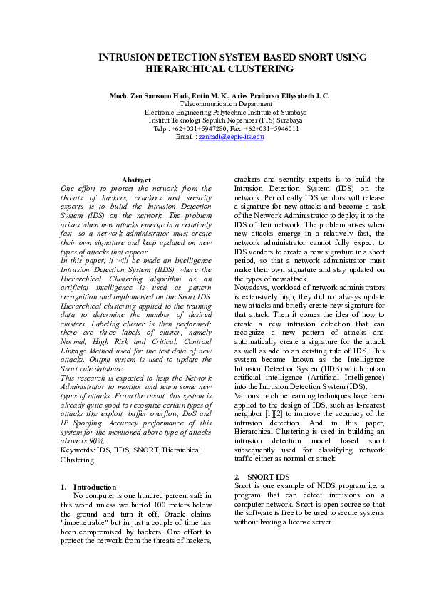 Pdf Intrusion Detection System Based Snort Using Hierarchical Clustering