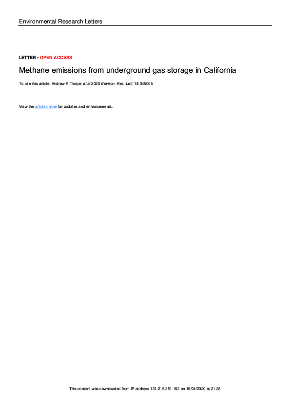 (PDF) Methane emissions from underground gas storage in California