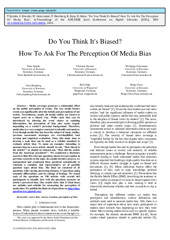 (PDF) Do You Think It's Biased? How To Ask For The Perception Of Media Bias