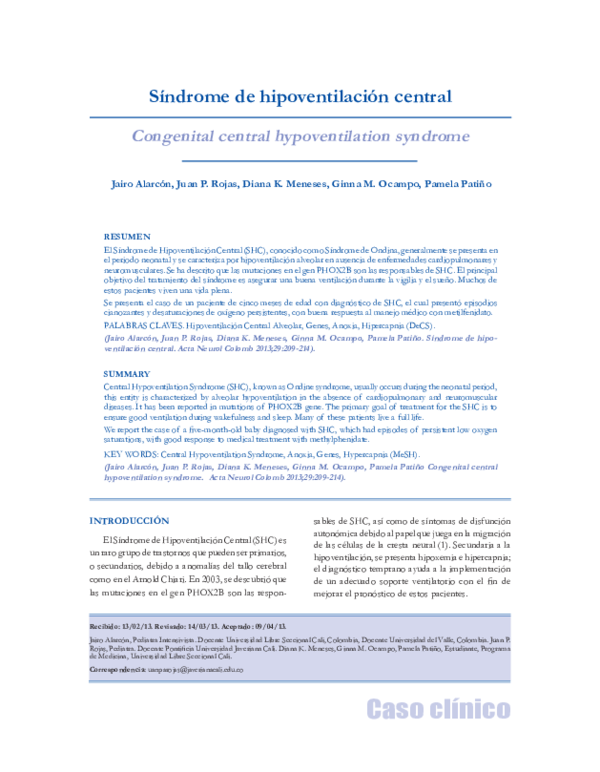 (PDF) Congenital central hypoventilation syndrome