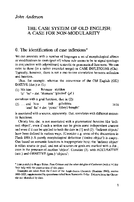 (PDF) The Case System of Old English: A Case for Non‐Modularity
