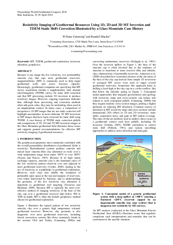 (PDF) Resistivity Imaging of Geothermal Resources Using 1D, 2D and 3D ...