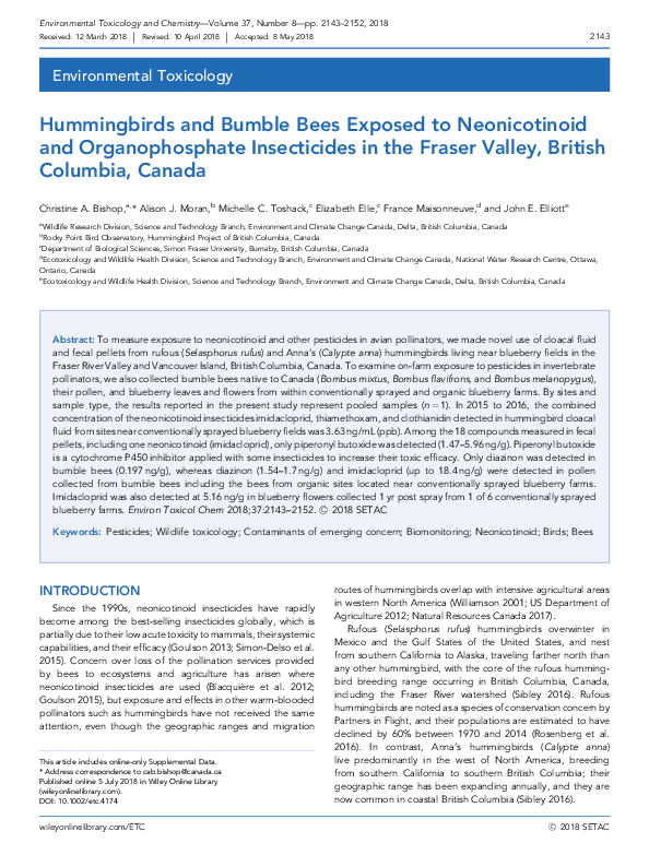 (PDF) Environmental Toxicology Hummingbirds and Bumble Bees Exposed to ...