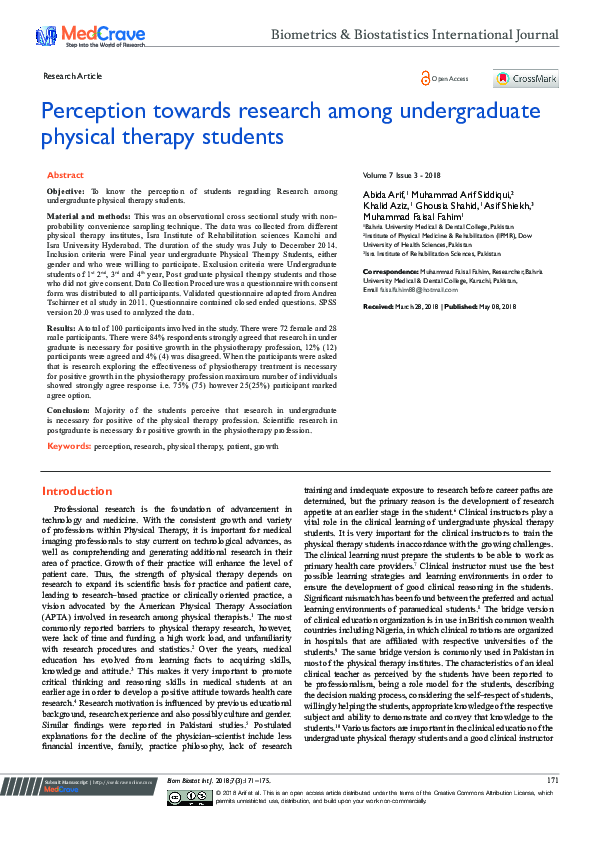 (PDF) Perception towards research among undergraduate physical therapy ...