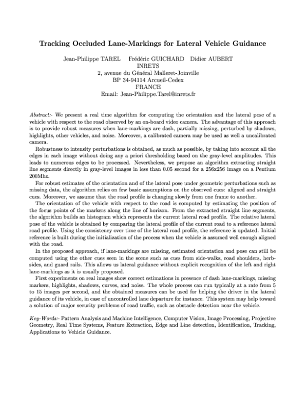 (PDF) Tracking Occluded Lane-Markings for Lateral Vehicle Guidance