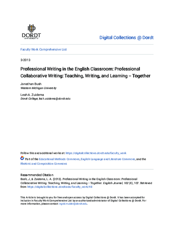 (PDF) Professional Writing in the English Classroom: Professional ...
