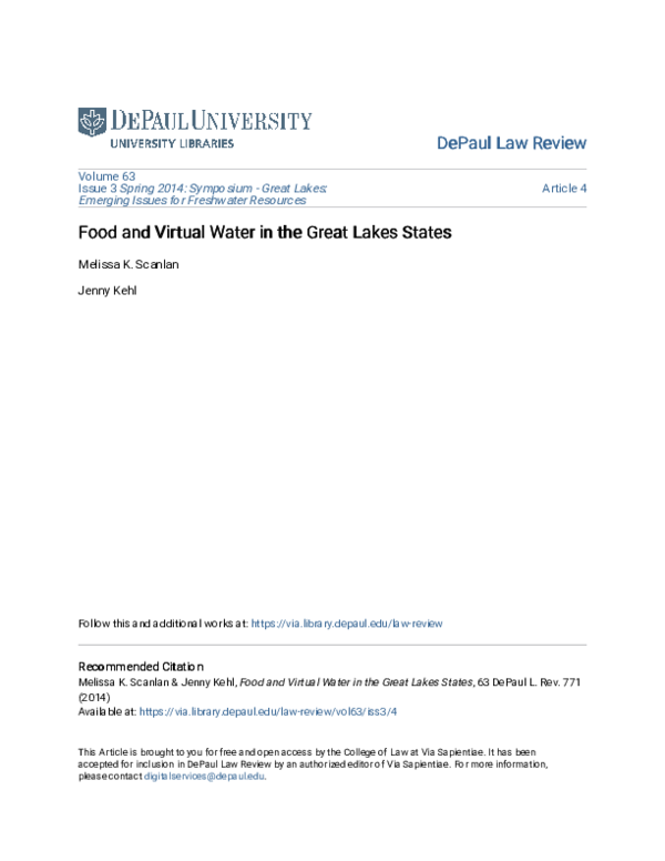 (PDF) Food and Virtual Water in the Great Lakes States