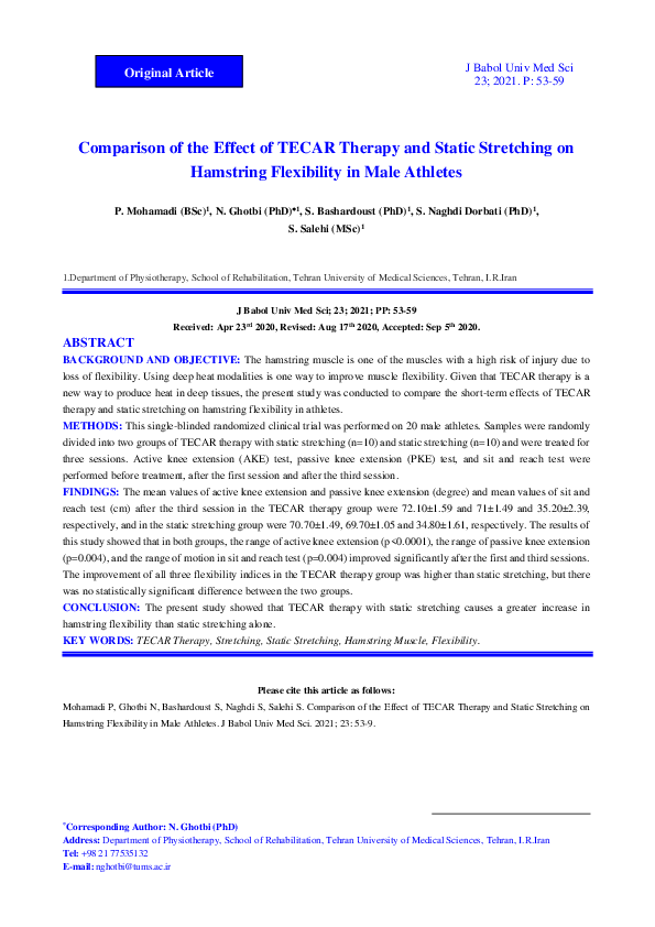 (PDF) Comparison of the Effect of TECAR Therapy and Static Stretching ...