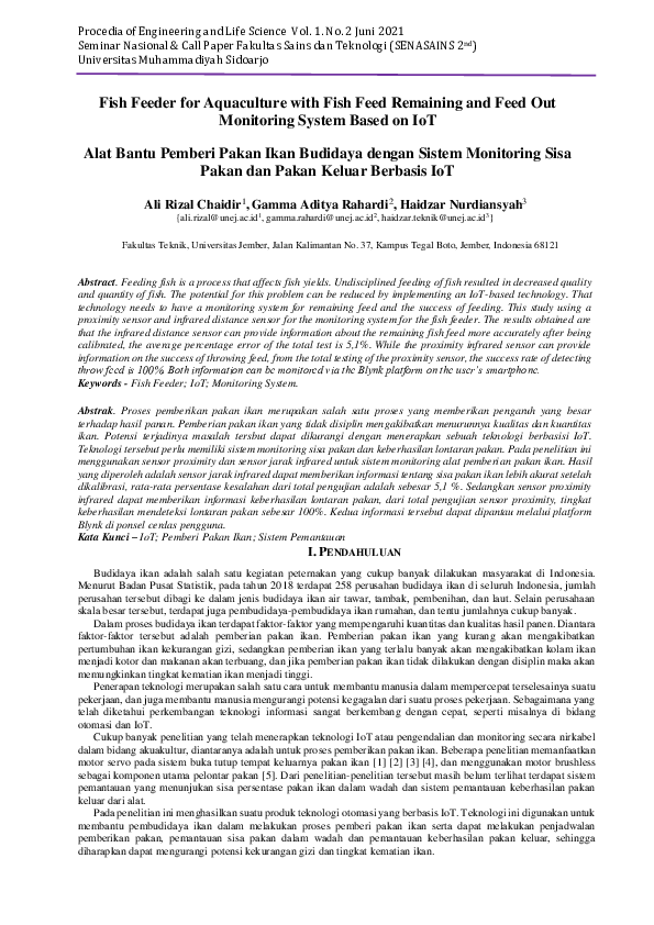 (PDF) Fish Feeder for Aquaculture with Fish Feed Remaining and Feed Out ...