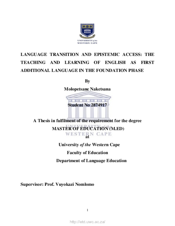 (PDF) Language transition and epistemic access: The teaching and ...