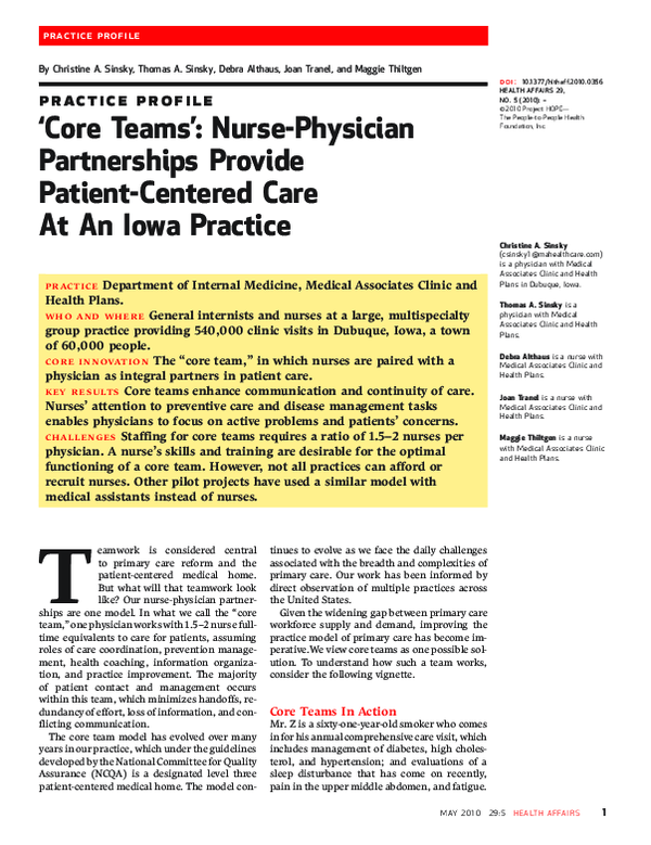 (PDF) Practice profile. 'Core teams': nurse-physician partnerships ...