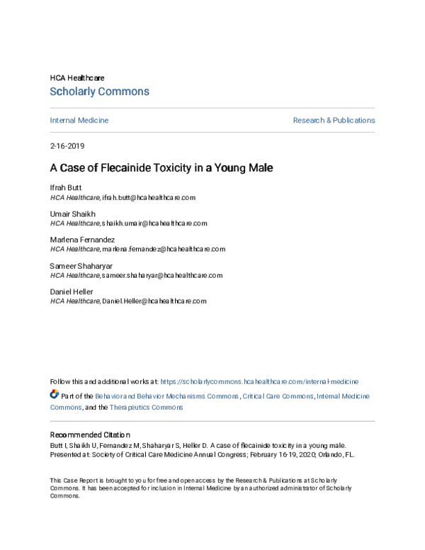 (PDF) A Case of Flecainide Toxicity in a Young Male