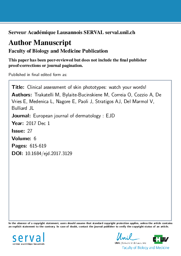 (PDF) Clinical assessment of skin phototypes : the importance of wording