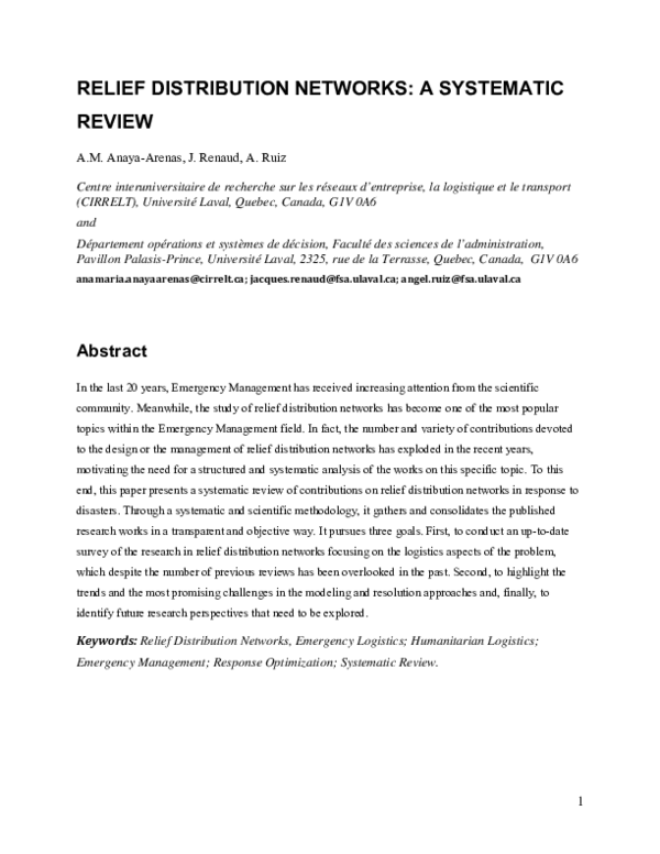 (PDF) Relief distribution networks: a systematic review