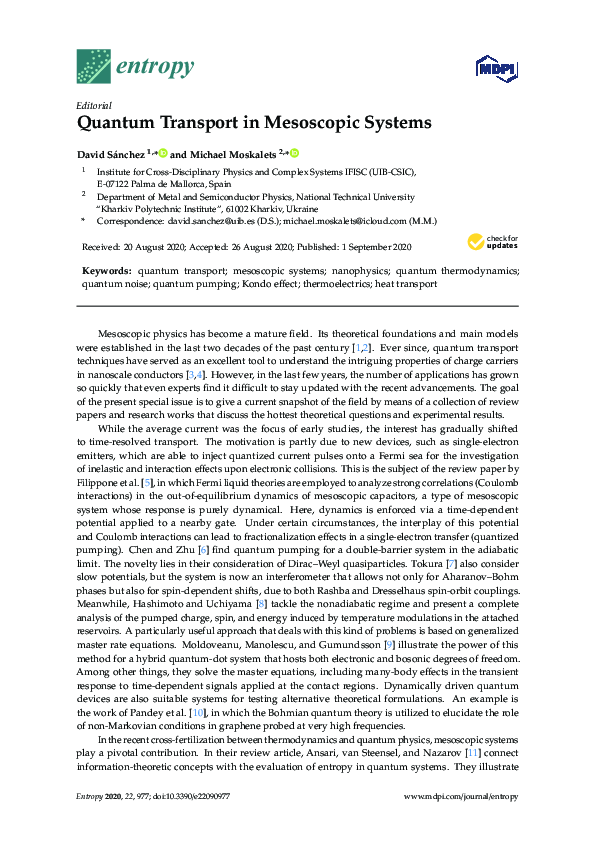 (PDF) Quantum Transport in Mesoscopic Systems