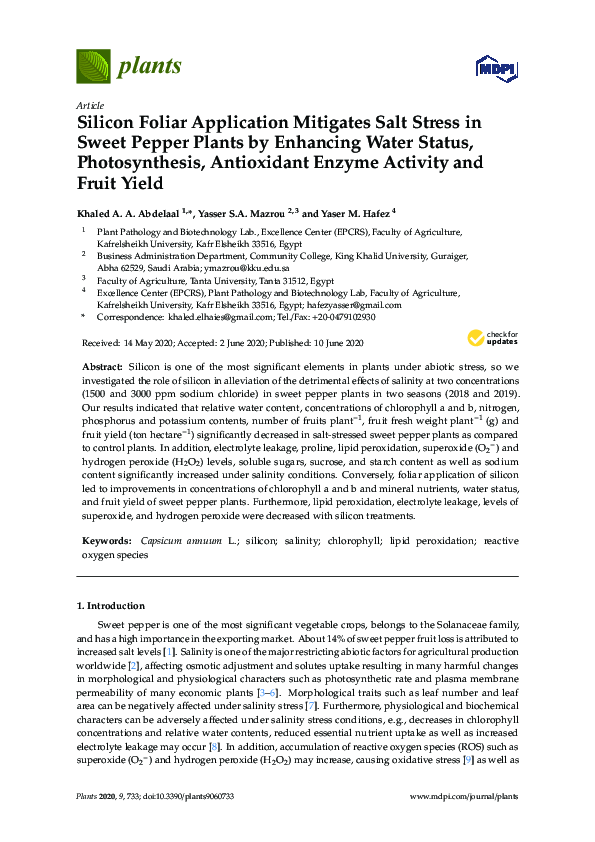 Pdf Silicon Foliar Application Mitigates Salt Stress In Sweet Pepper