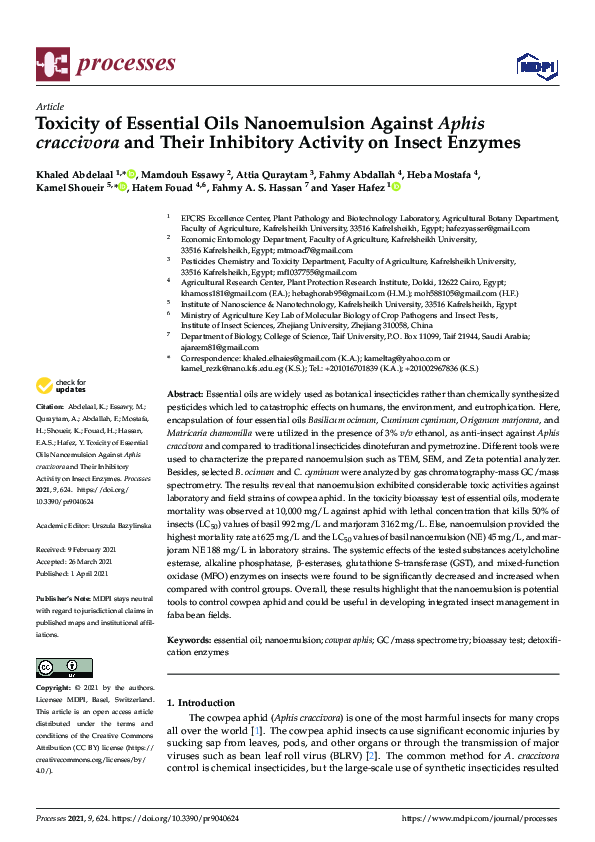 (PDF) Toxicity of Essential Oils Nanoemulsion Against Aphis Craccivora ...