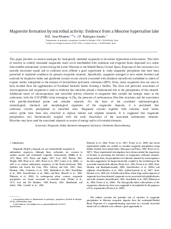(PDF) Magnesite formation by microbial activity: Evidence from a ...