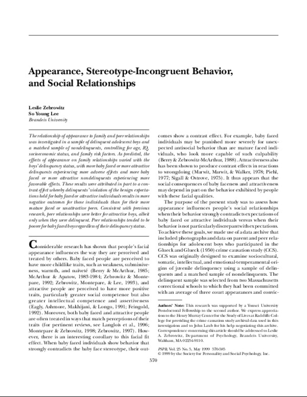 (PDF) Appearance, Stereotype-Incongruent Behavior, and Social Relationships