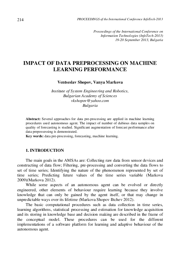 (PDF) Impact of Data Preprocessing on Machine Learning Performance