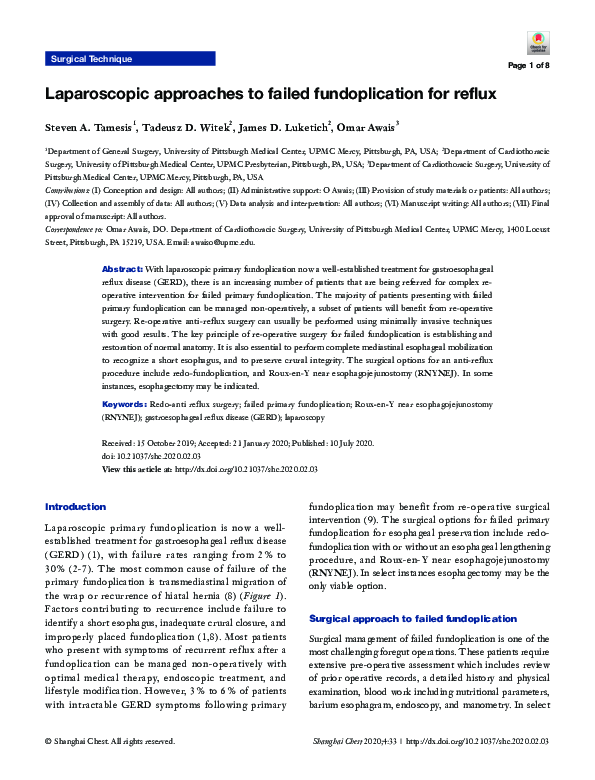 (PDF) Laparoscopic approaches to failed fundoplication for reflux
