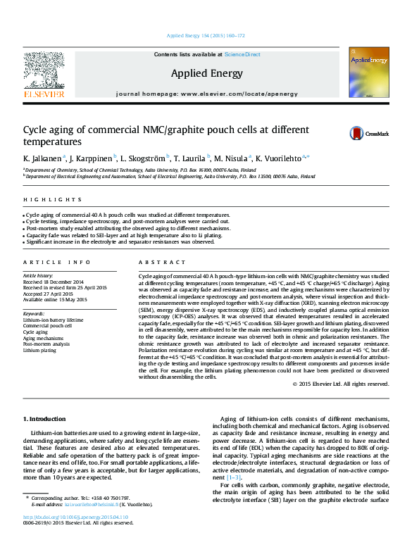 (PDF) Cycle aging of commercial NMC/graphite pouch cells at different ...