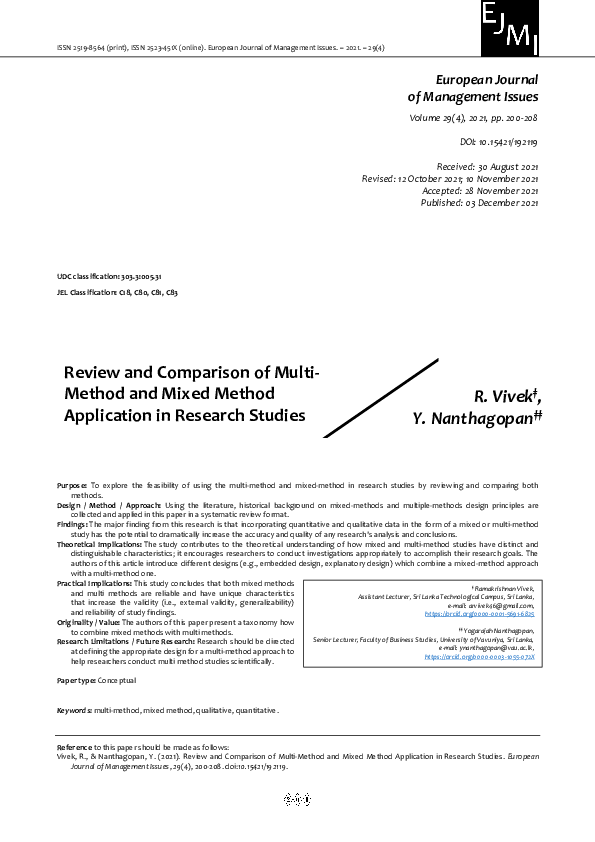 (PDF) Review and Comparison of Multi-Method and Mixed Method ...
