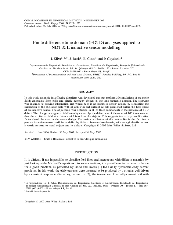 Finite Difference Time Domain Fdtd Analyses Applied To Ndt And E Inductive Sensor Modelling