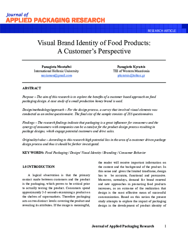 (PDF) Visual Brand Identity of Food Products: a Customer's Perspective
