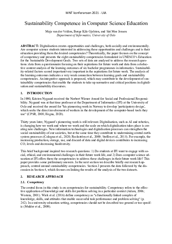 (PDF) Sustainability Competence in Computer Science Education