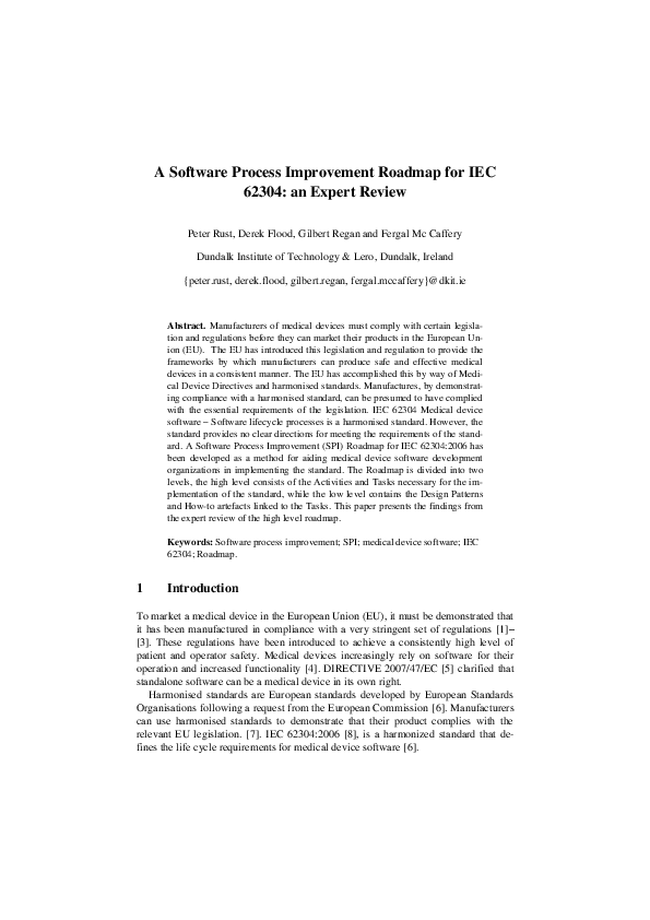 (PDF) A Software Process Improvement Roadmap for IEC 62304: An Expert ...