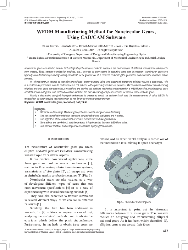 (PDF) WEDM manufacturing method for noncircular gears using CAD/CAM ...