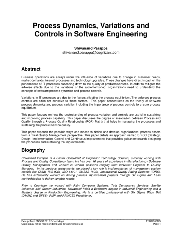 (PDF) Process Dynamics , Variations and Controls in Software ...