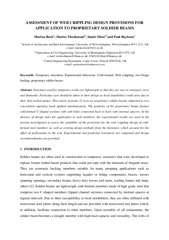 (PDF) Assessment of web crippling design provisions for application to ...