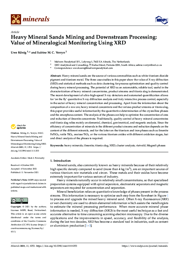 (PDF) Heavy Mineral Sands Mining and Downstream Processing: Value of Mineralogical Monitoring ...
