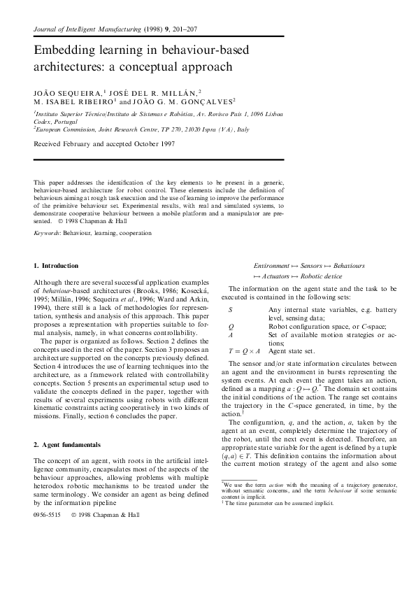 Pdf Embedding Learning In Behaviour Based Architectures A Conceptual