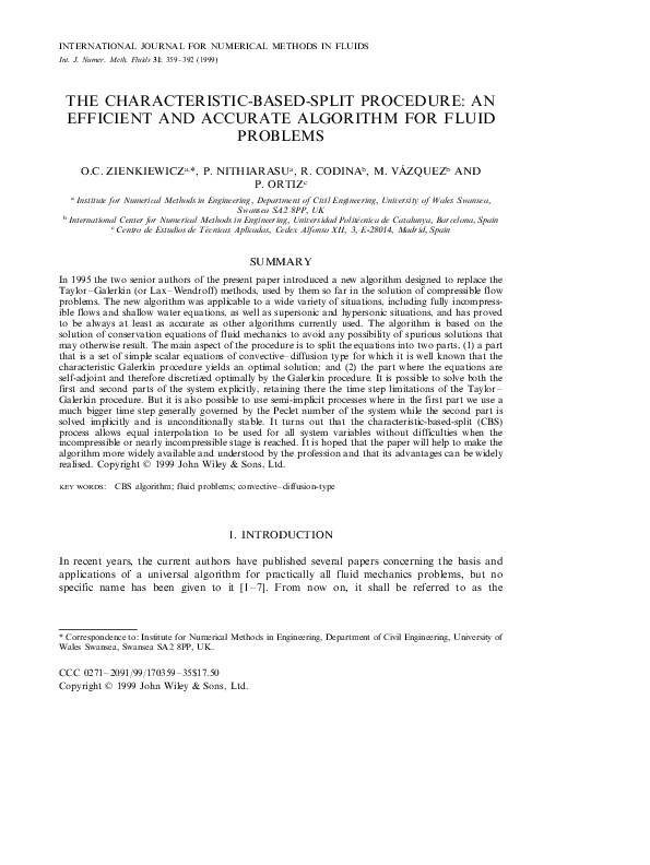 Pdf The Characteristic Based Split Procedure An Efficient And Accurate Algorithm For Fluid 