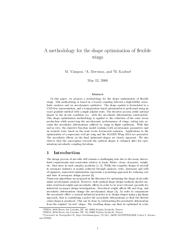 Pdf A Methodology For The Shape Optimization Of Flexible Wings
