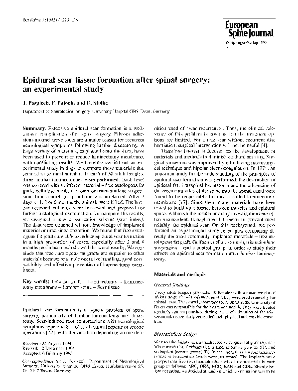 (PDF) Epidural scar tissue formation after spinal surgery: an ...